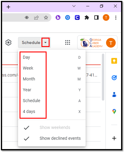 Vistas del Calendario de Google – GCA Student & Family Help Center