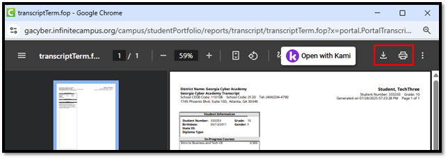 Unofficial Transcript in Infinite Campus – GCA Student & Family Help Center